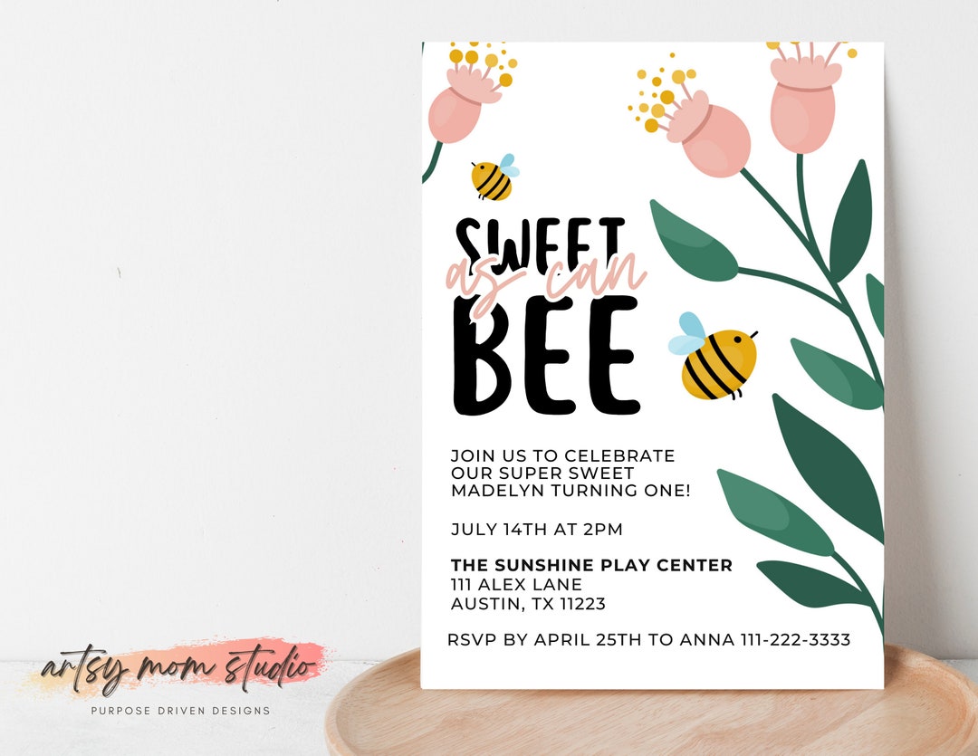 Bee First Birthday Invite First Bee Day Invitation Honey Bee 1st ...