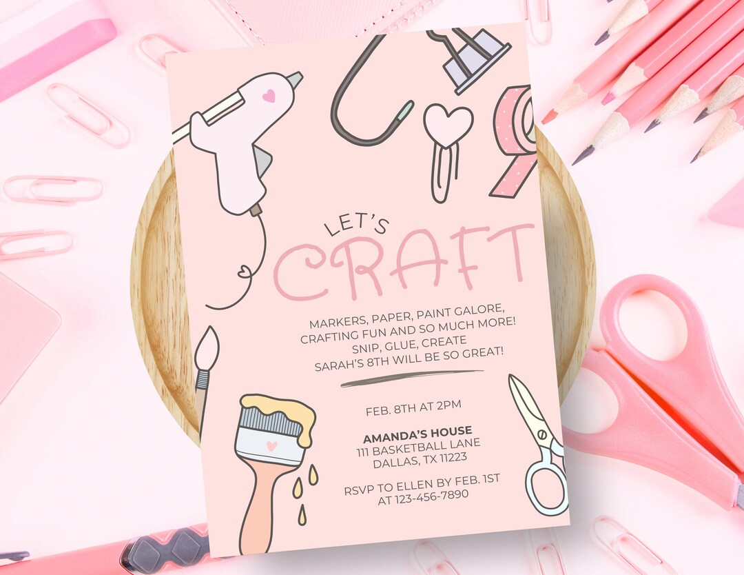 Girls Craft Party Invitation, Editable Arts and Crafts Birthday Invite ...