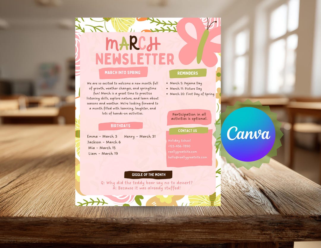 March Classroom Newsletter Template | Spring Teacher Newsletter ...
