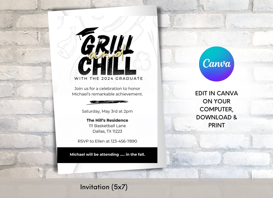 Grill and Chill Graduation Party Invitation, BBQ Grad Party Invitation ...