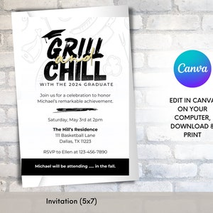 Grill and Chill Graduation Party Invitation, BBQ Grad Party Invitation ...