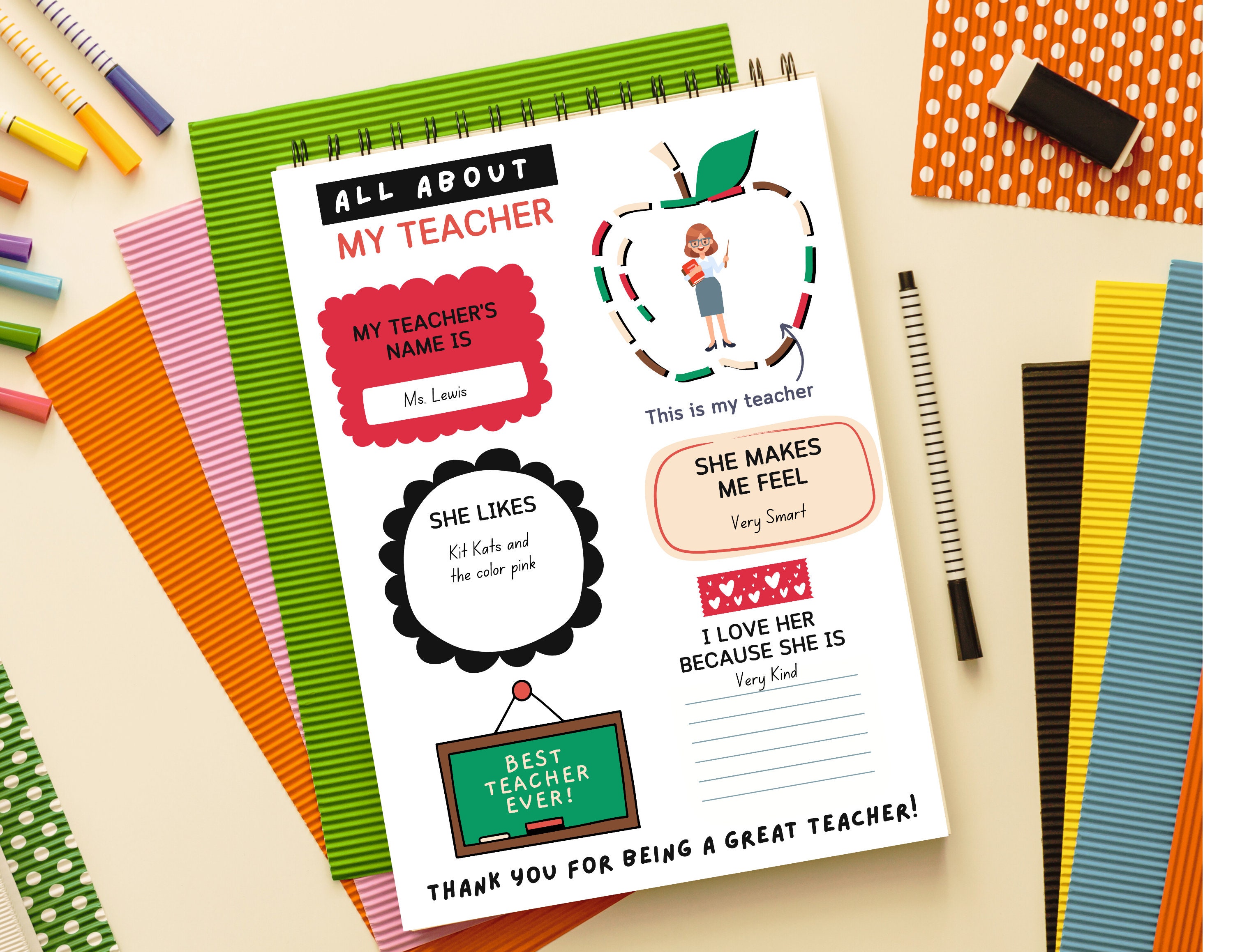 Teacher Appreciation Gift | Fill-in-the-blank Printable | Thank You ...