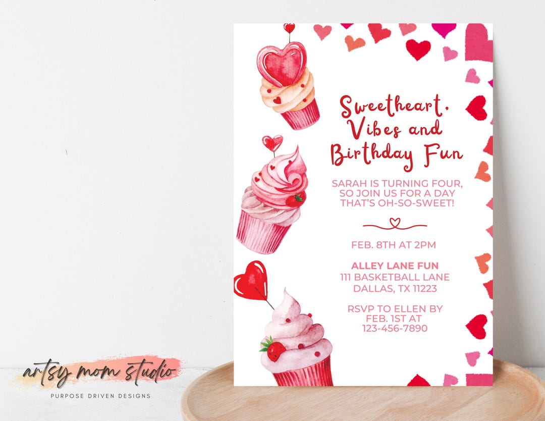 Editable Heart Themed Birthday Party Invitation Template Pink and Red ...