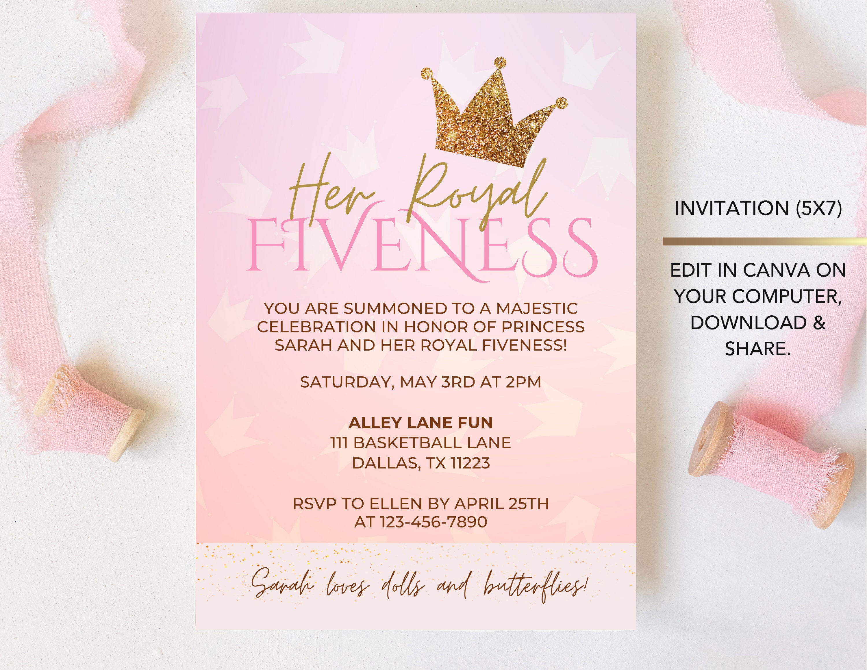 Her Royal FIVENESS Invitation, Royal Fiveness Birthday Invitation ...