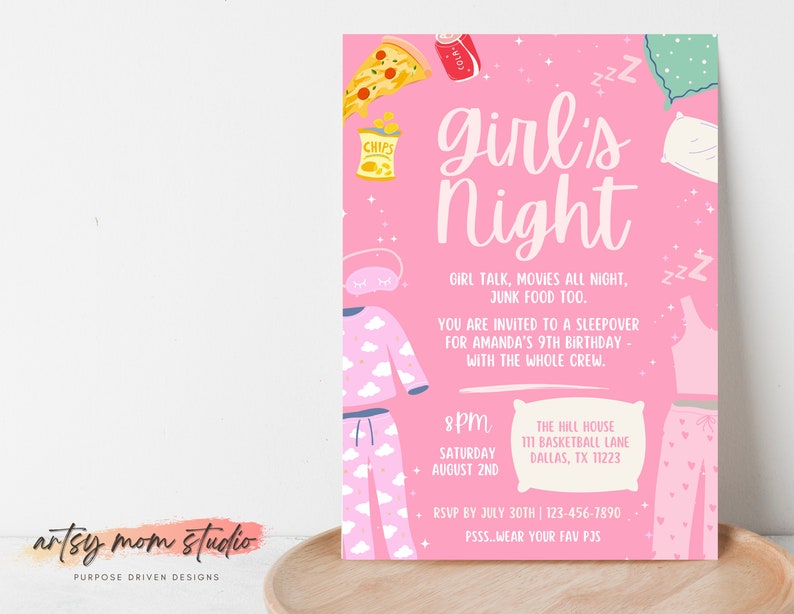 Editable Slumber Party Invitation, Printable Sleepover Invite, Girls ...