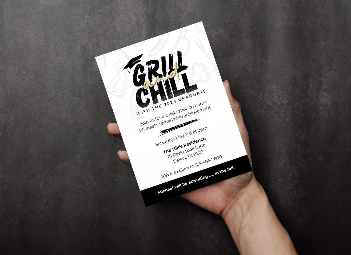 Grill and Chill Graduation Party Invitation, BBQ Grad Party Invitation ...