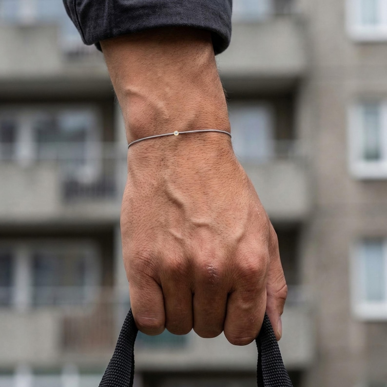Minimalist 14K Gold Diamond String Bracelet for Men, Adjustable Cord ...