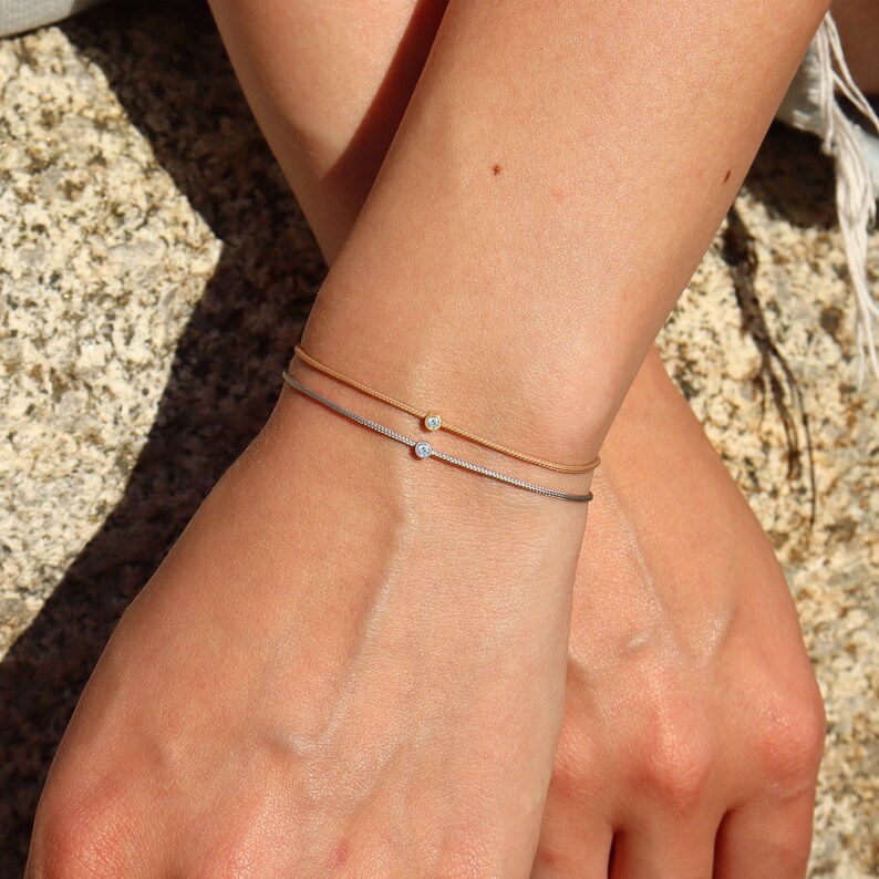 Diamond String Bracelet, 14k Gold & Diamond Friendship Bracelet, Silk ...