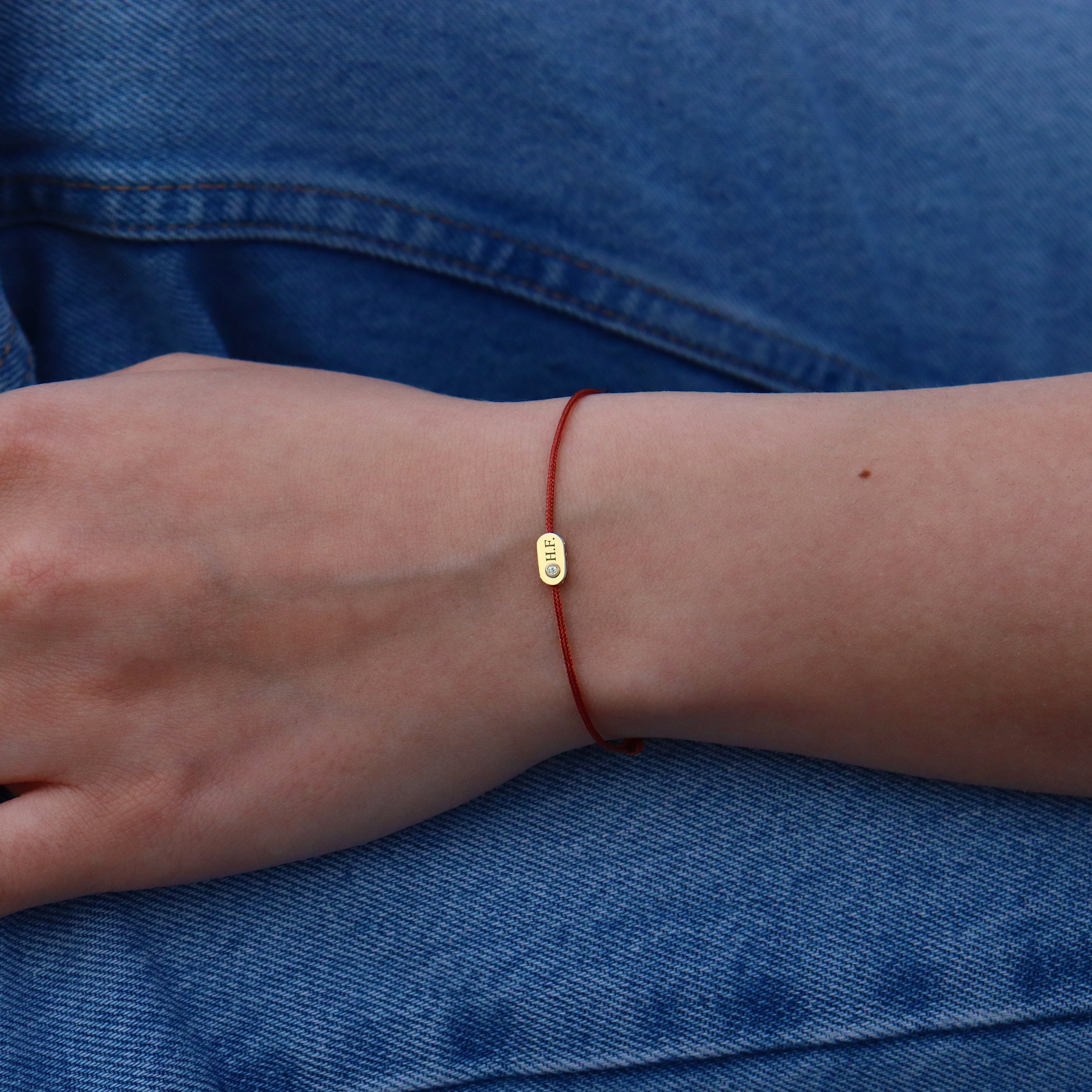 Custom Diamond String Bracelet, 14K Solid Gold Engraved Bracelet ...