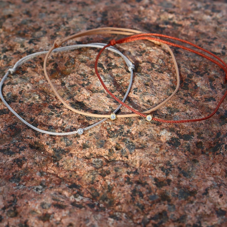 Diamond String Bracelet, 14k Gold & Diamond Friendship Bracelet, Silk ...