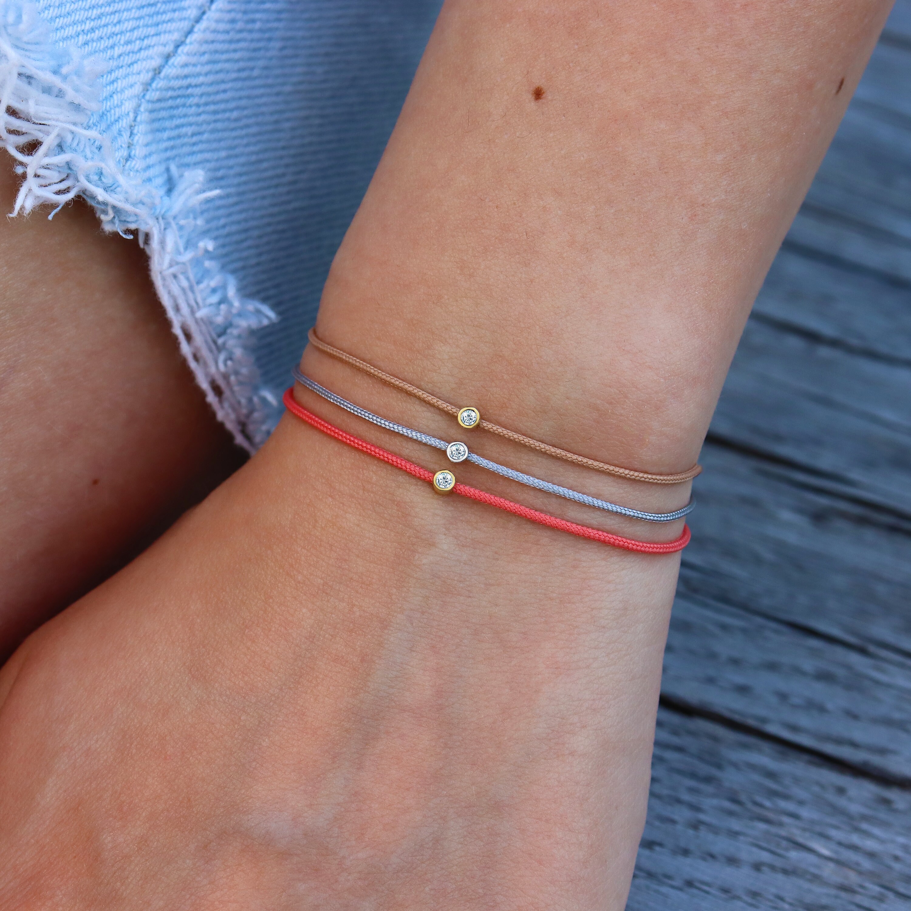 Diamond String Bracelet, 14k Gold & Diamond Friendship Bracelet, Silk ...