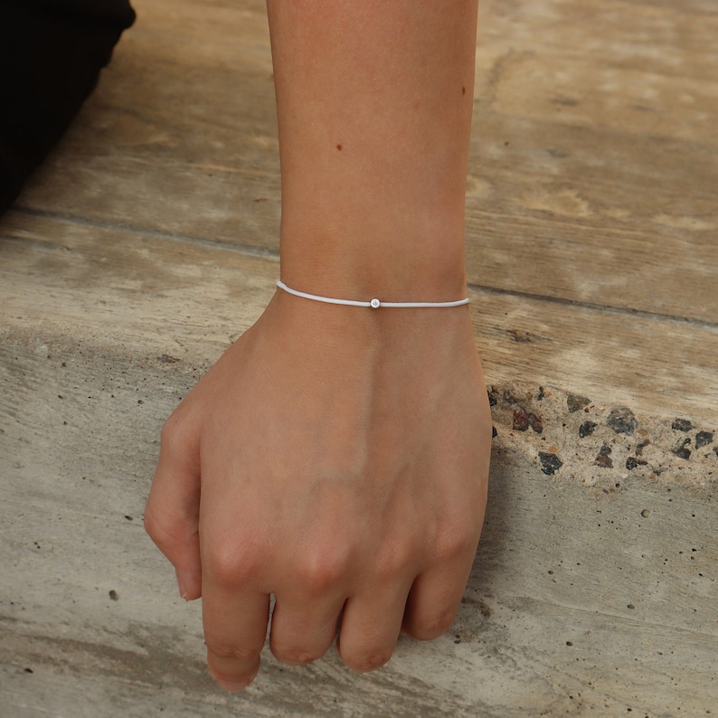 String Diamond Bracelet, 14k Solid Gold, Diamond String Bracelet ...