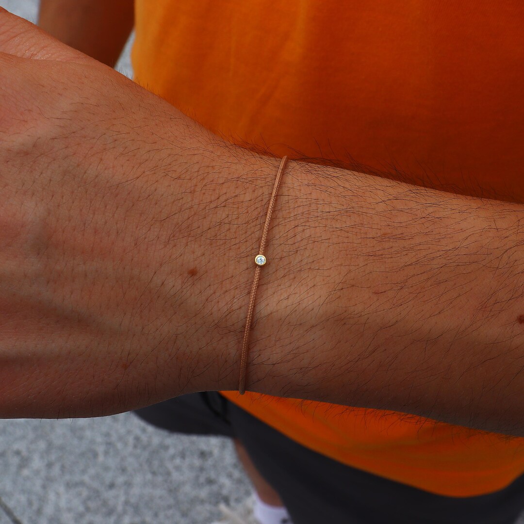 Diamond String Bracelet for Men, 14K Solid Gold String Bracelet, Lucky ...