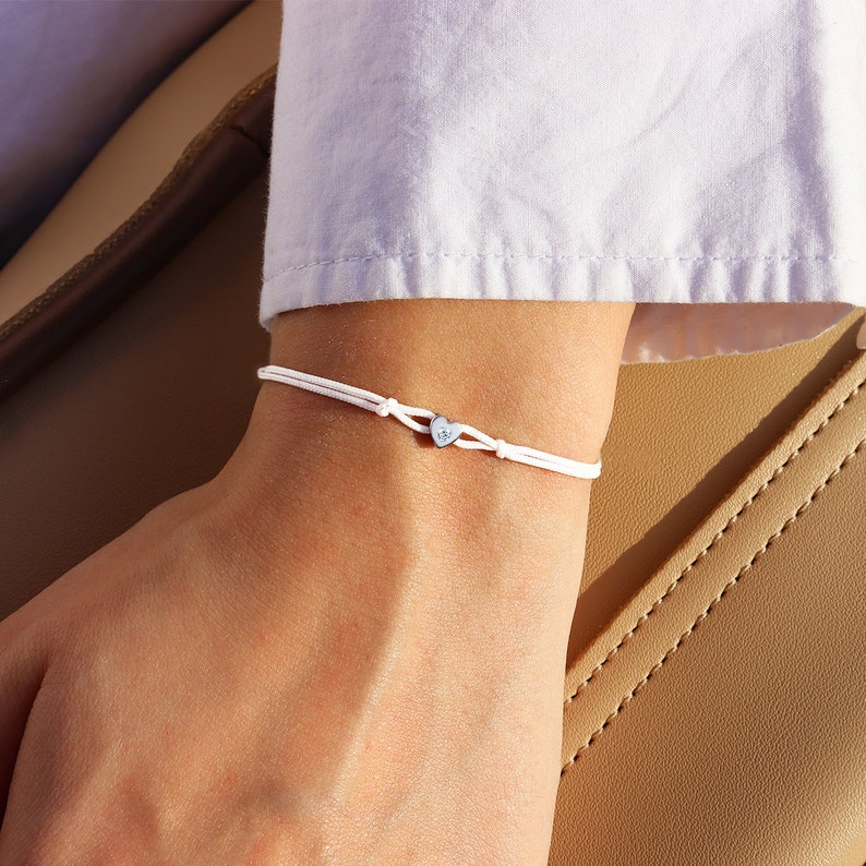 Diamond Heart String Bracelet, 14K Solid Gold Silk Bracelet, Lucky Cord ...