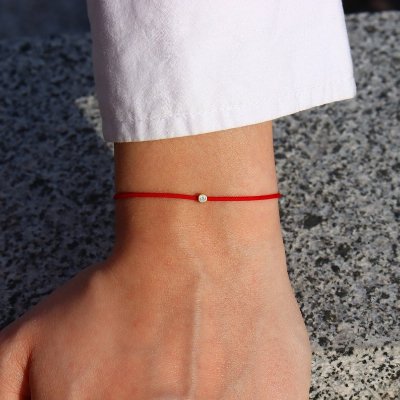 String Diamond Bracelet, 14k Solid Gold, Diamond String Bracelet ...