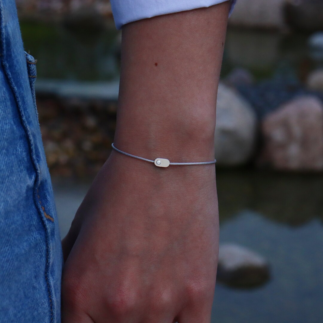 Diamond String Bracelet, 14K Solid Gold Silk Bracelet, Lucky Cord ...