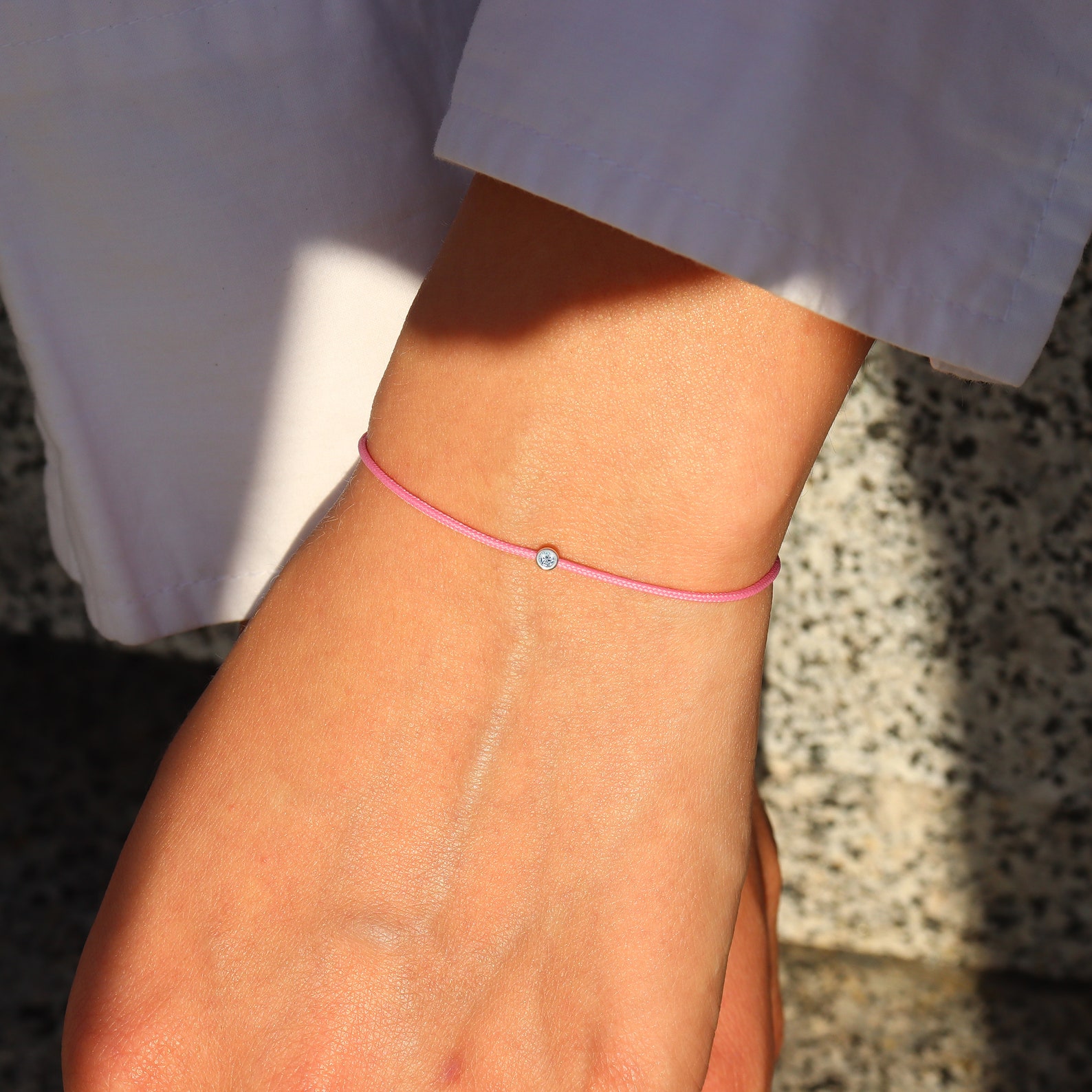 Diamond String Bracelet, 14k Gold & Diamond Friendship Bracelet, Silk ...