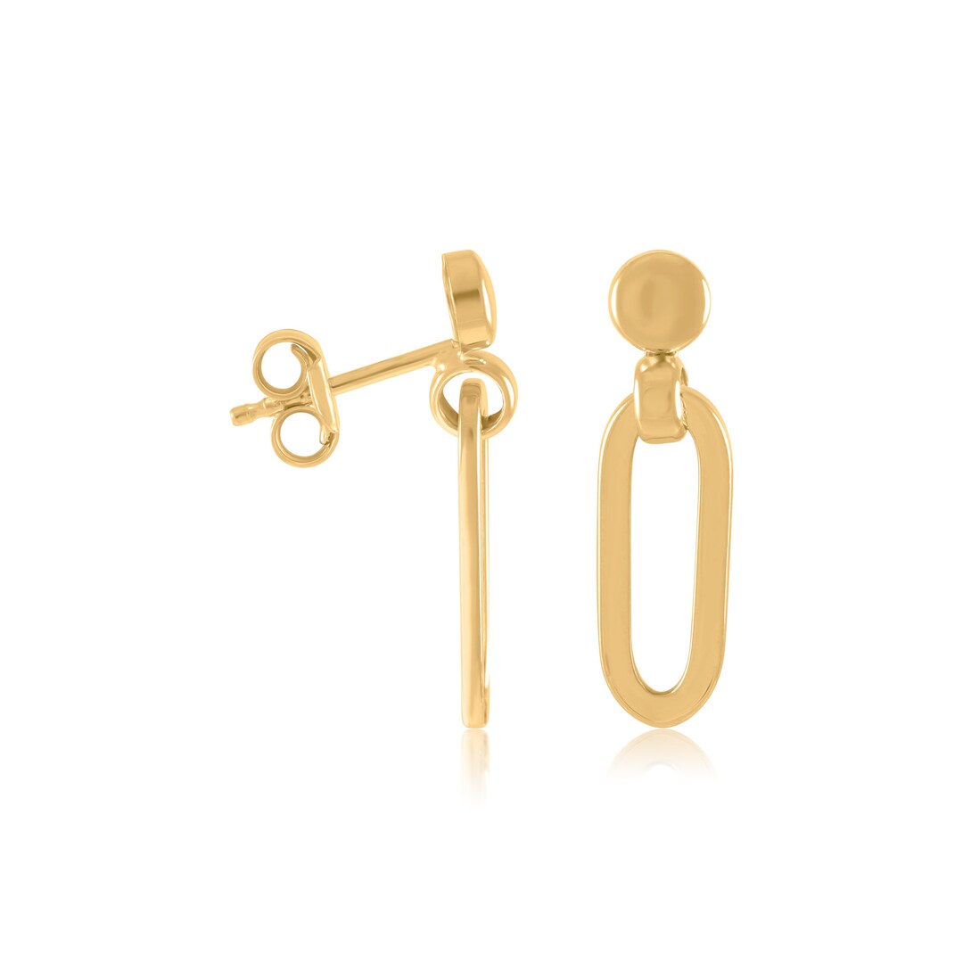 14K Solid Gold Link Chain Stud Earrings, Paperclip Earrings, Dainty ...