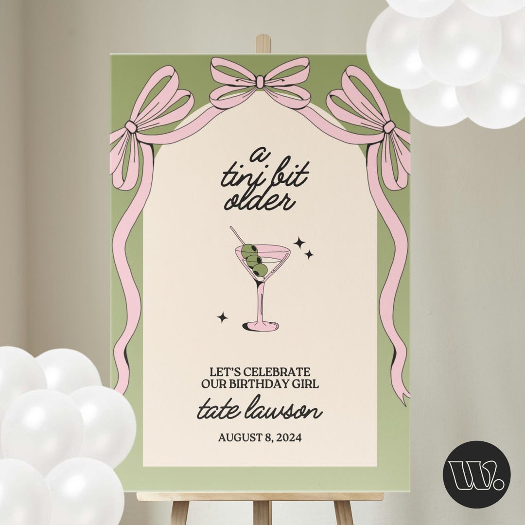 Tini Bit Older Welcome Sign, Birthday Dinner Sign Template, Martini ...