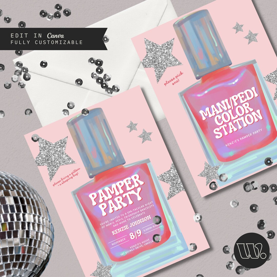 Pamper Party Birthday Template, Pink Birthday Invitation, Slumber Party ...