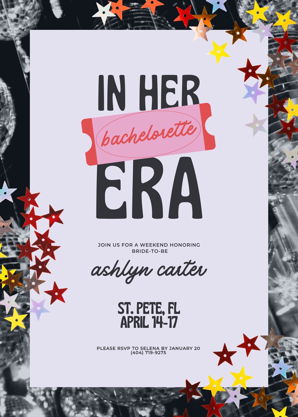 Eras Tour Confetti Trendy Swiftie Bachelorette Invitation - Etsy