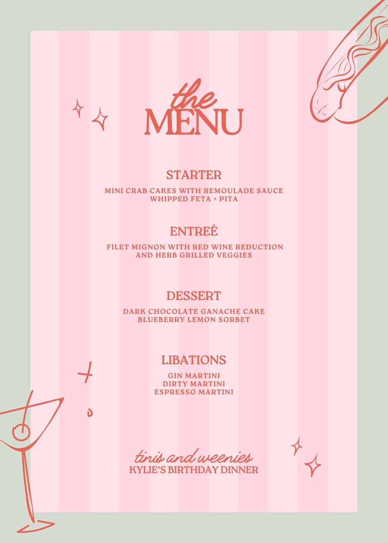 Tinis and Weenies Birthday Invitation, Birthday Dinner Invite Template ...