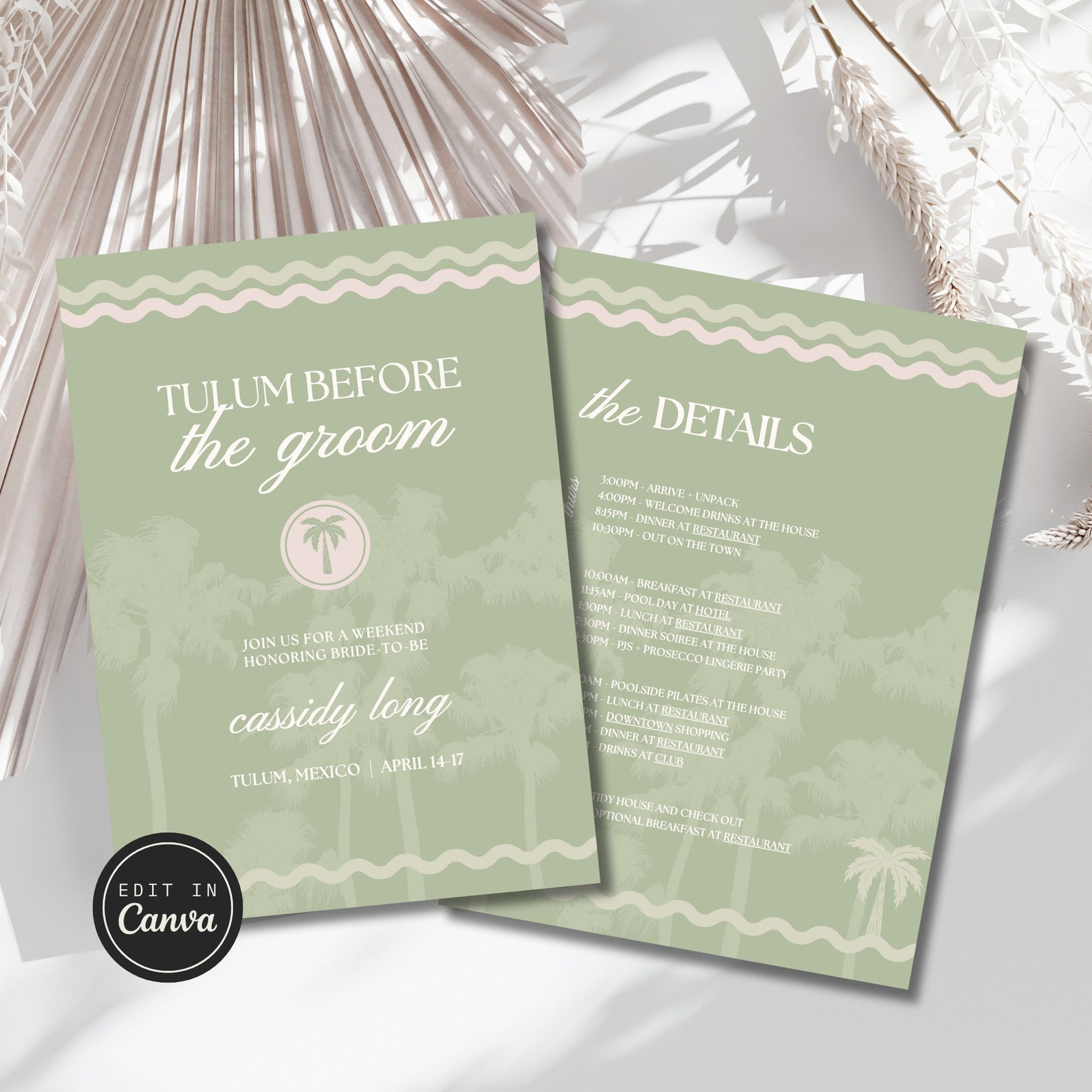 Tulum Bachelorette Invitation + Itinerary Template, Tulum Before the ...