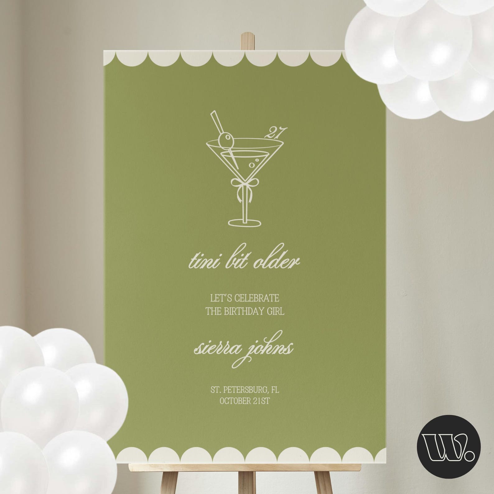 Tini Bit Older Welcome Sign, Birthday Dinner Sign Template, Martini ...