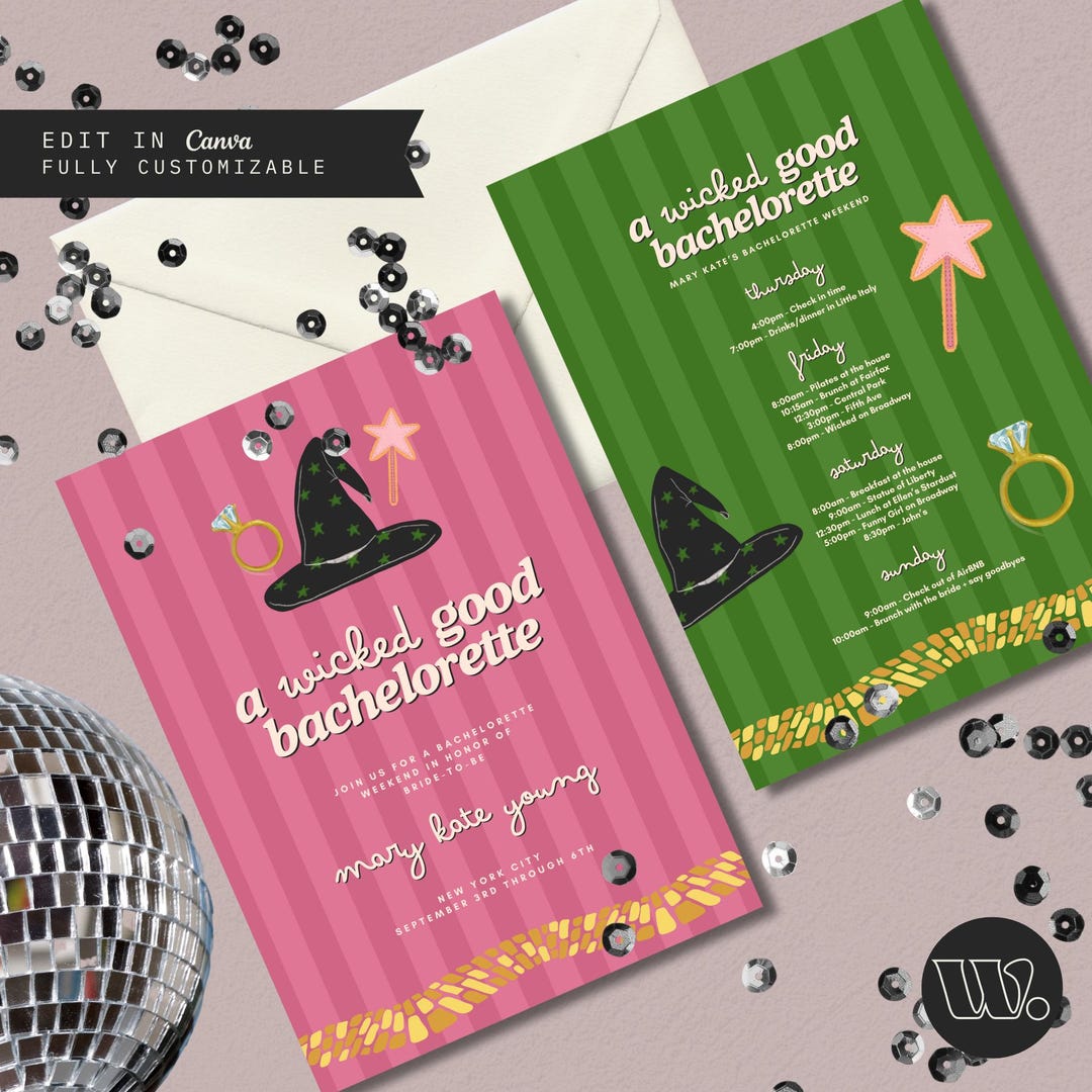 Wicked Bachelorette Invite, NYC Bachelorette, Pink and Green Itinerary ...
