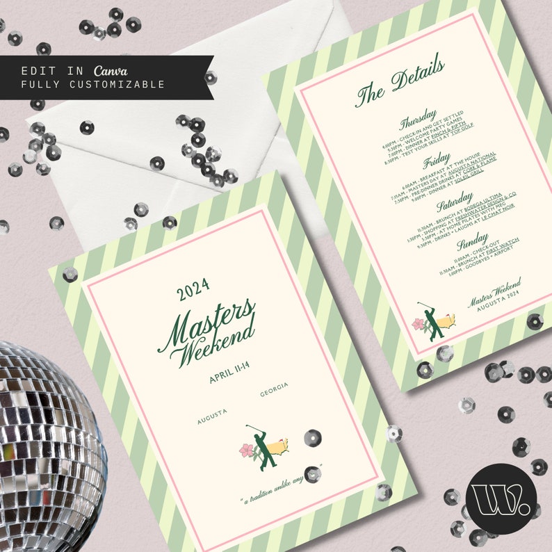 Masters Week Invitation + Itinerary Template, Masters Party Digital ...
