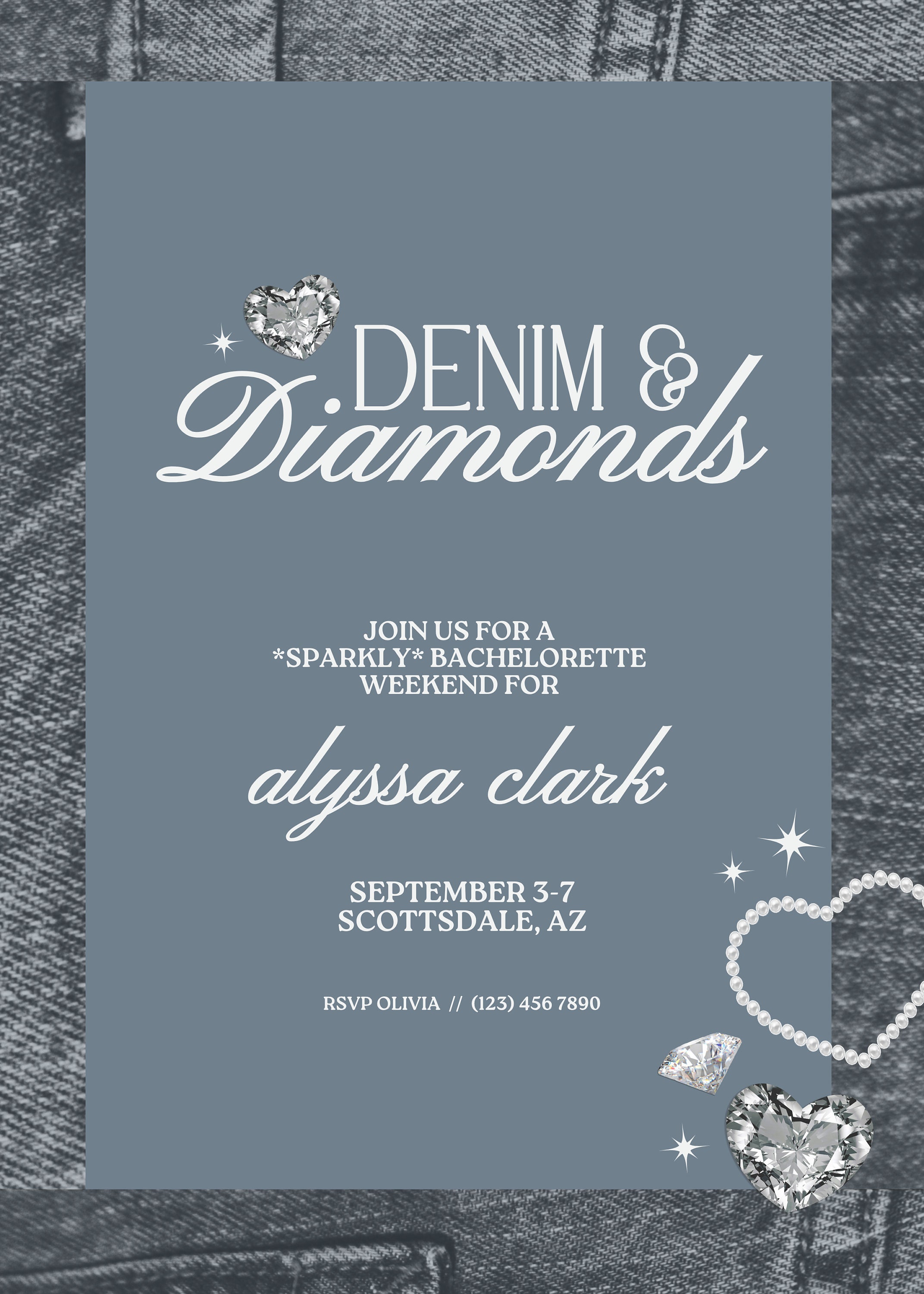 Denim & Diamonds Bachelorette Invitation + Itinerary Template, 5x7 DIY ...