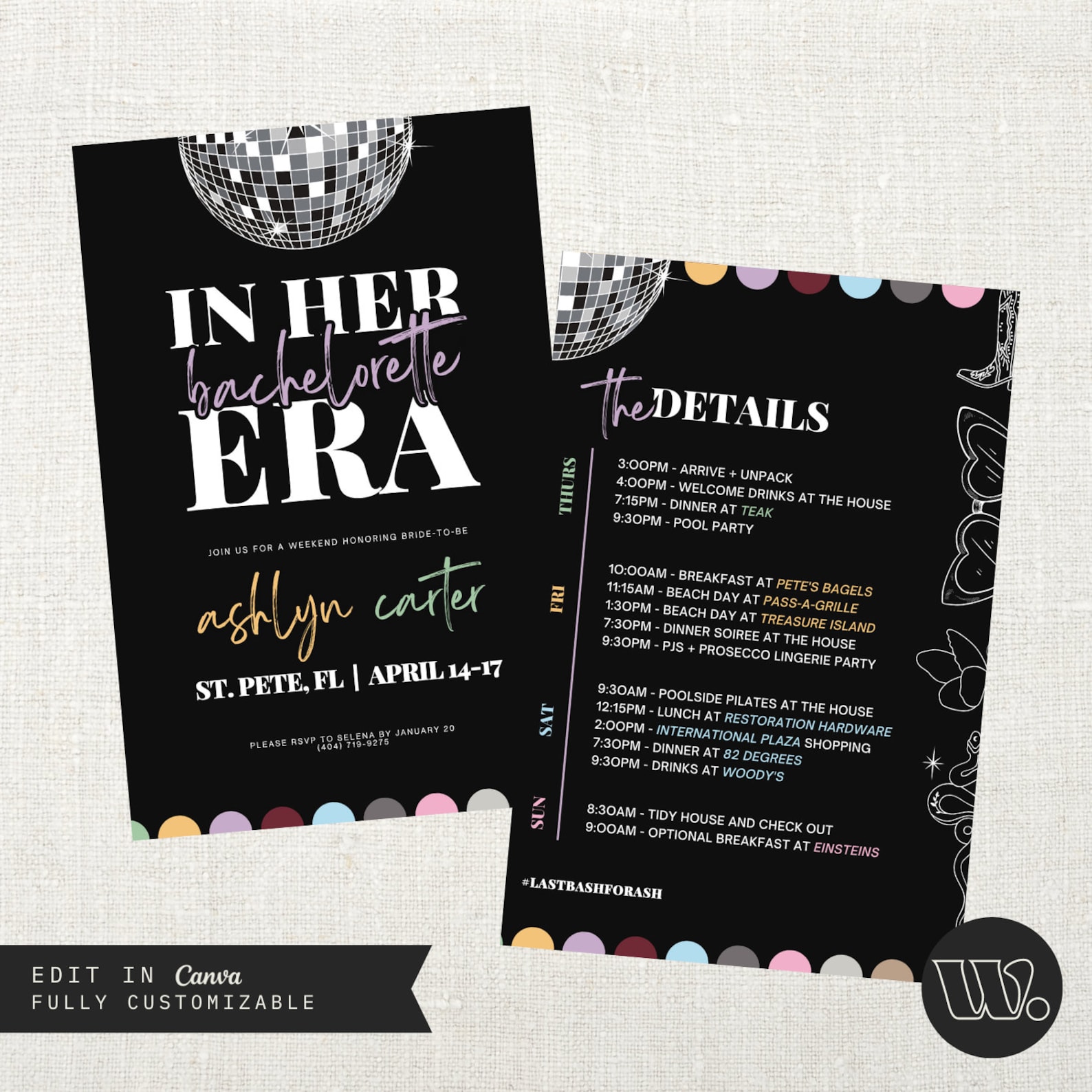 The Eras Trendy Swiftie Bachelorette Invitation Itinerary - Etsy