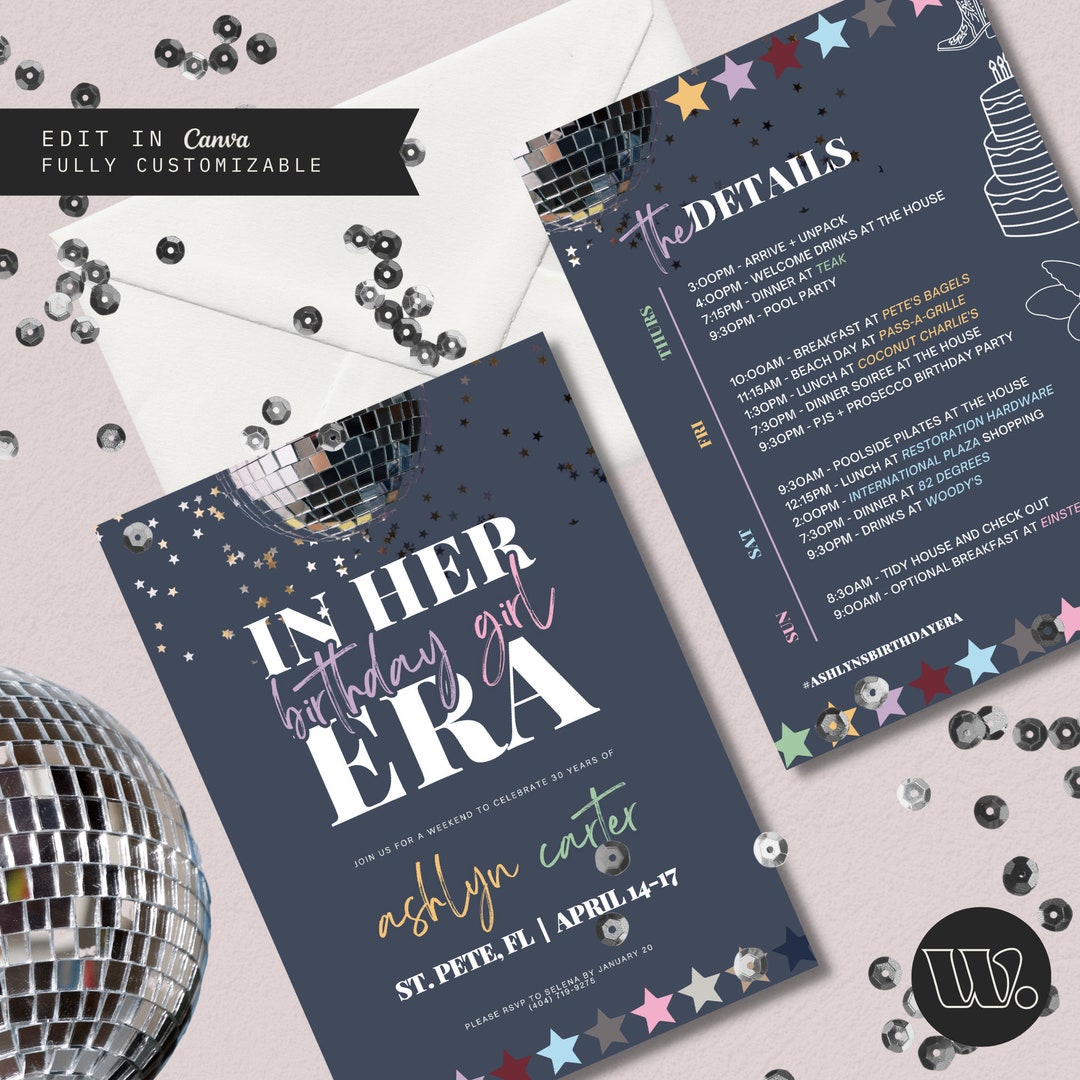 Birthday Era Trendy Swiftie Birthday Invitation Itinerary Template 5x7 ...