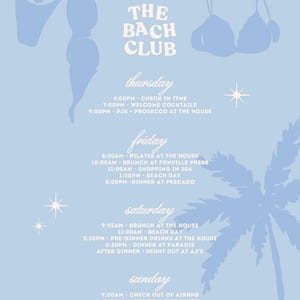 The Bach Club Itinerary Template, Coastal Bachelorette Party, Beach ...