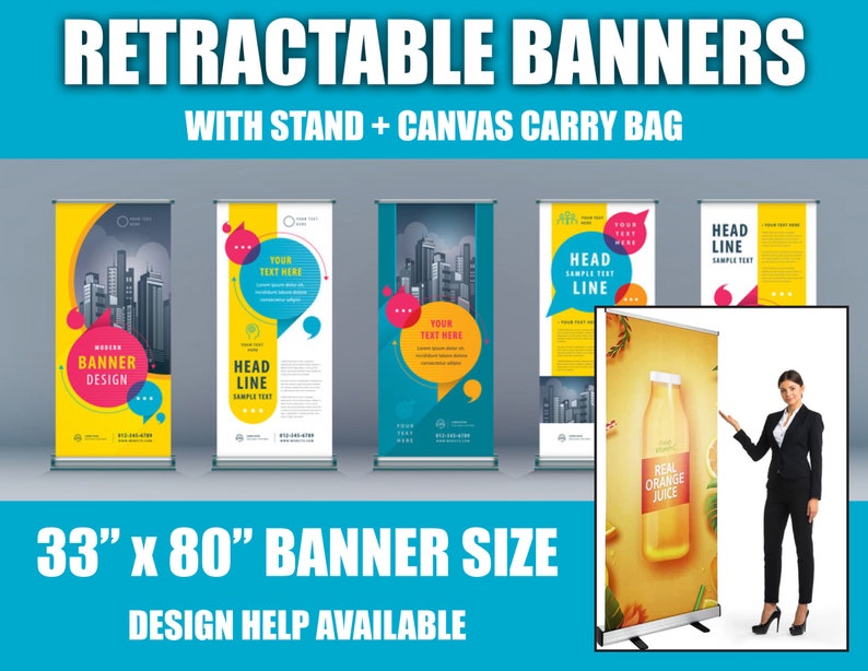Retractable Custom Banners 33 X 80 With Stand & Canvas Carry Bag - Etsy