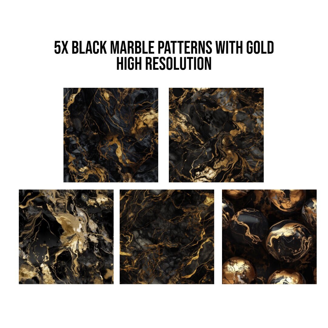 5X Black Marble Patterns With Gold High Resolution - Etsy