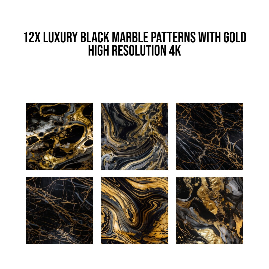 12X Luxury Black Marble Patterns With Gold High Resolution 4k - Etsy