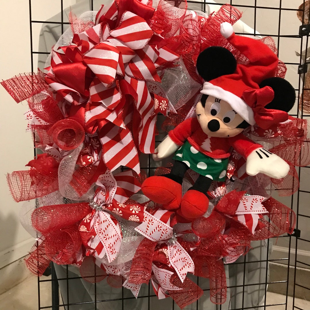Minnie Mouse Candy Cane Ribbon Christmas Wreath - Etsy