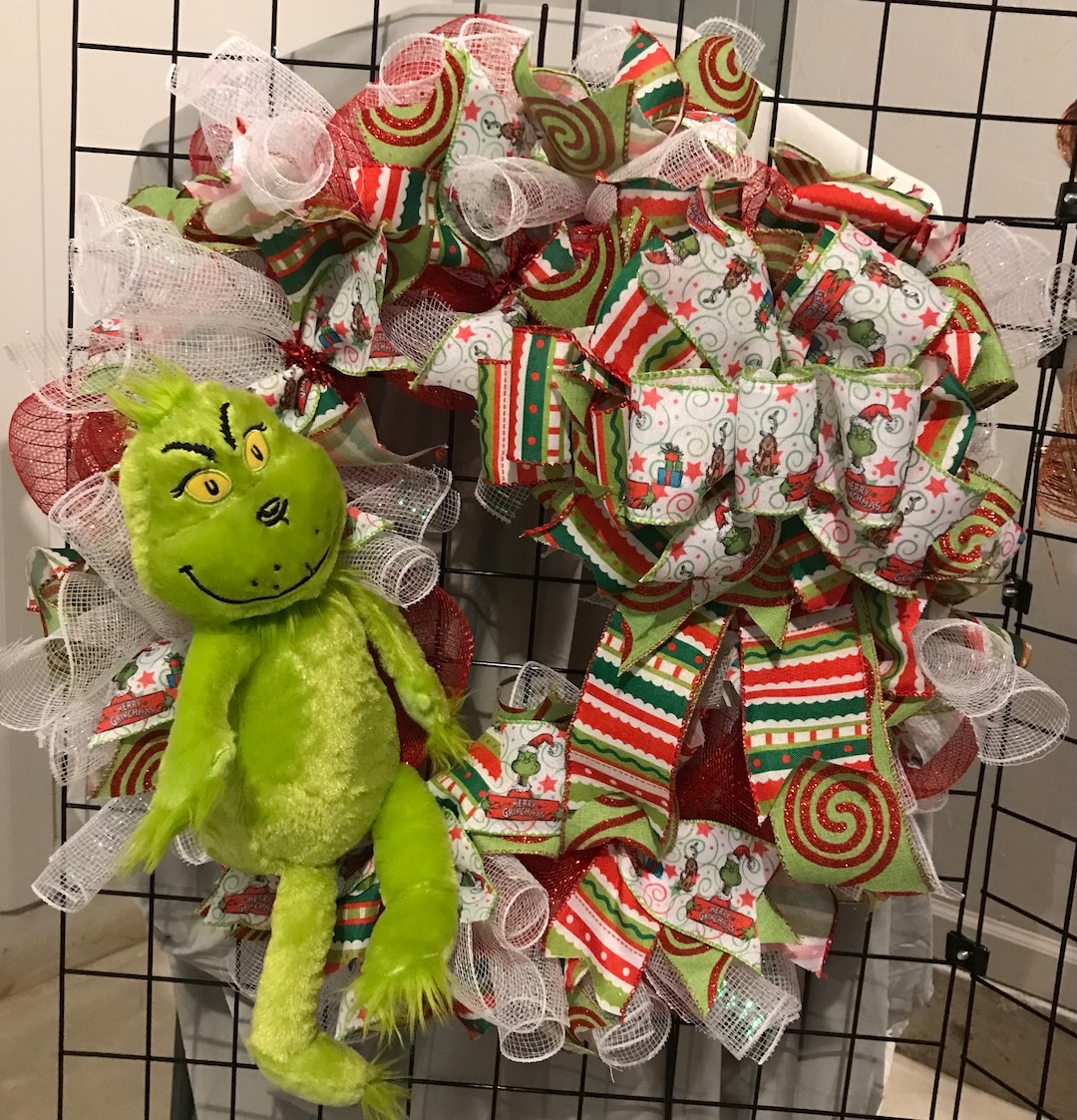 Grinch Christmas Wreath Merry Grinchmas Ribbon - Etsy