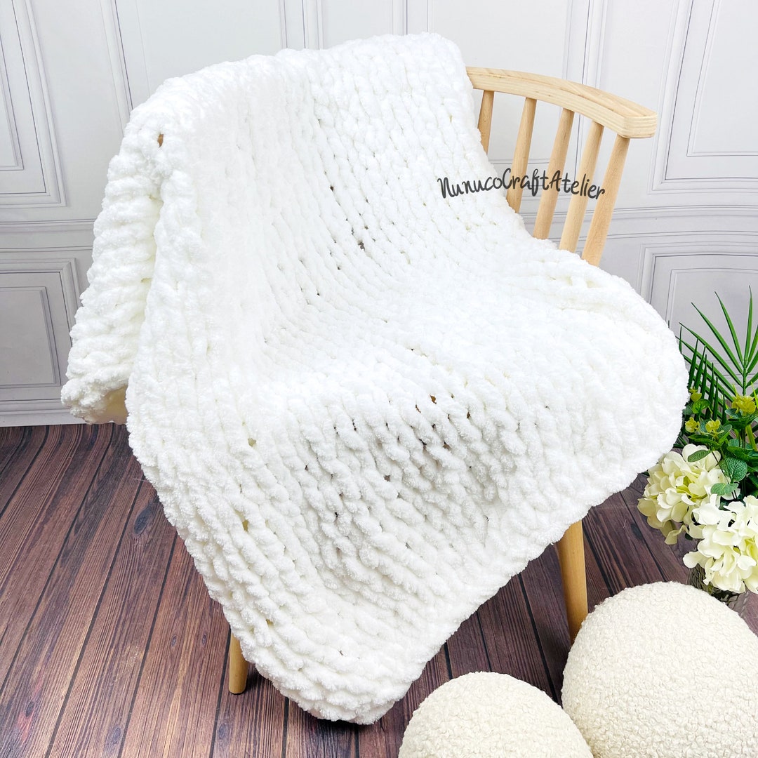 Custom Handmade Chunky Blanket, Chunky Knit Blanket, Jumbo Chenille ...