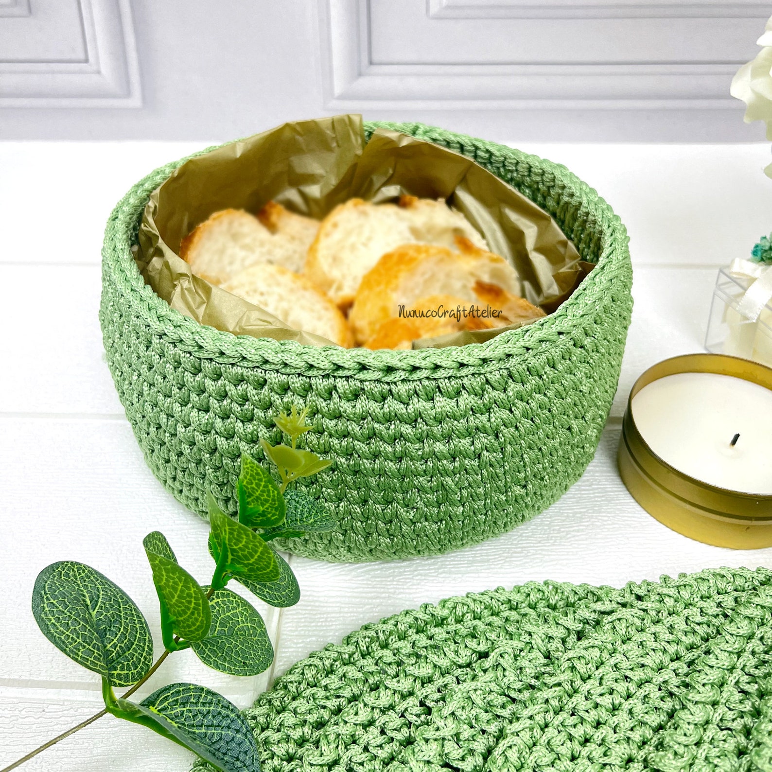 Crocheted Cotton Bread Basket: Farmhouse Kitchen Storage - Etsy