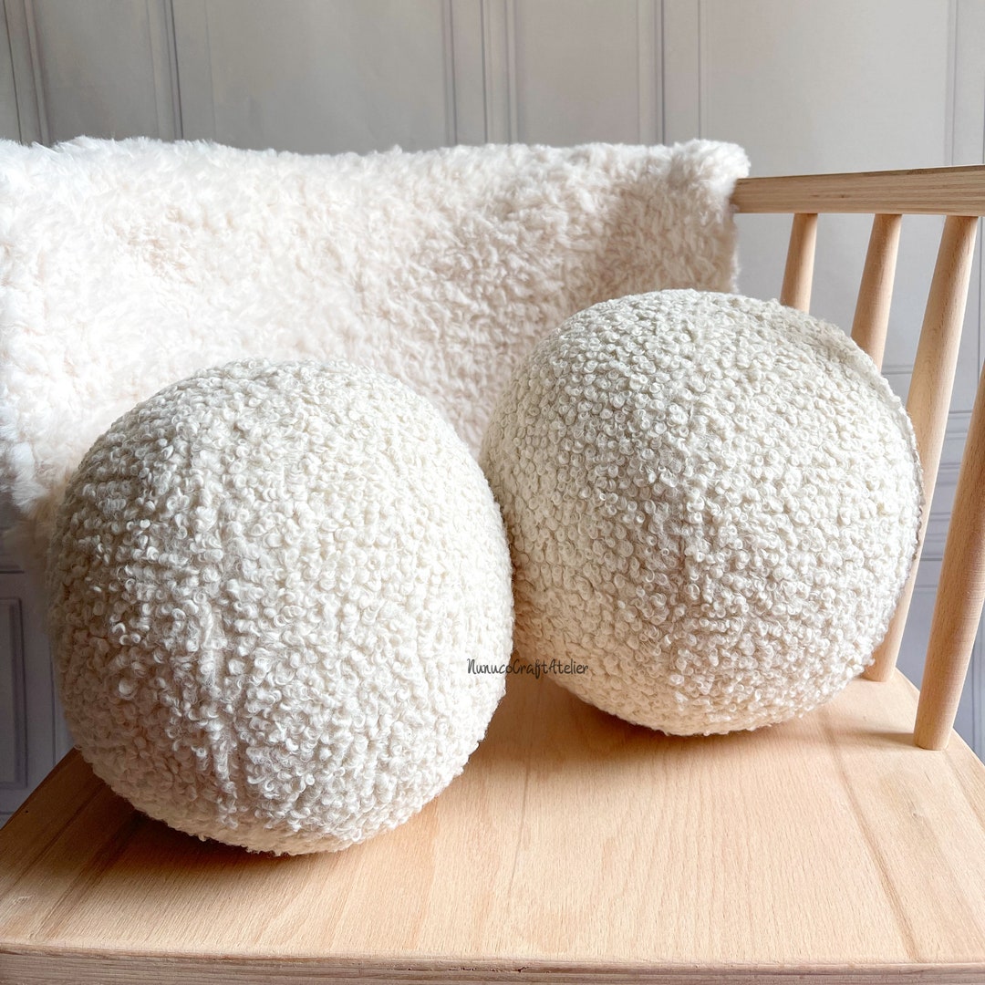 Handmade Boucle Ball Pillow: Teddy Fabric Decorative Cushion - Etsy