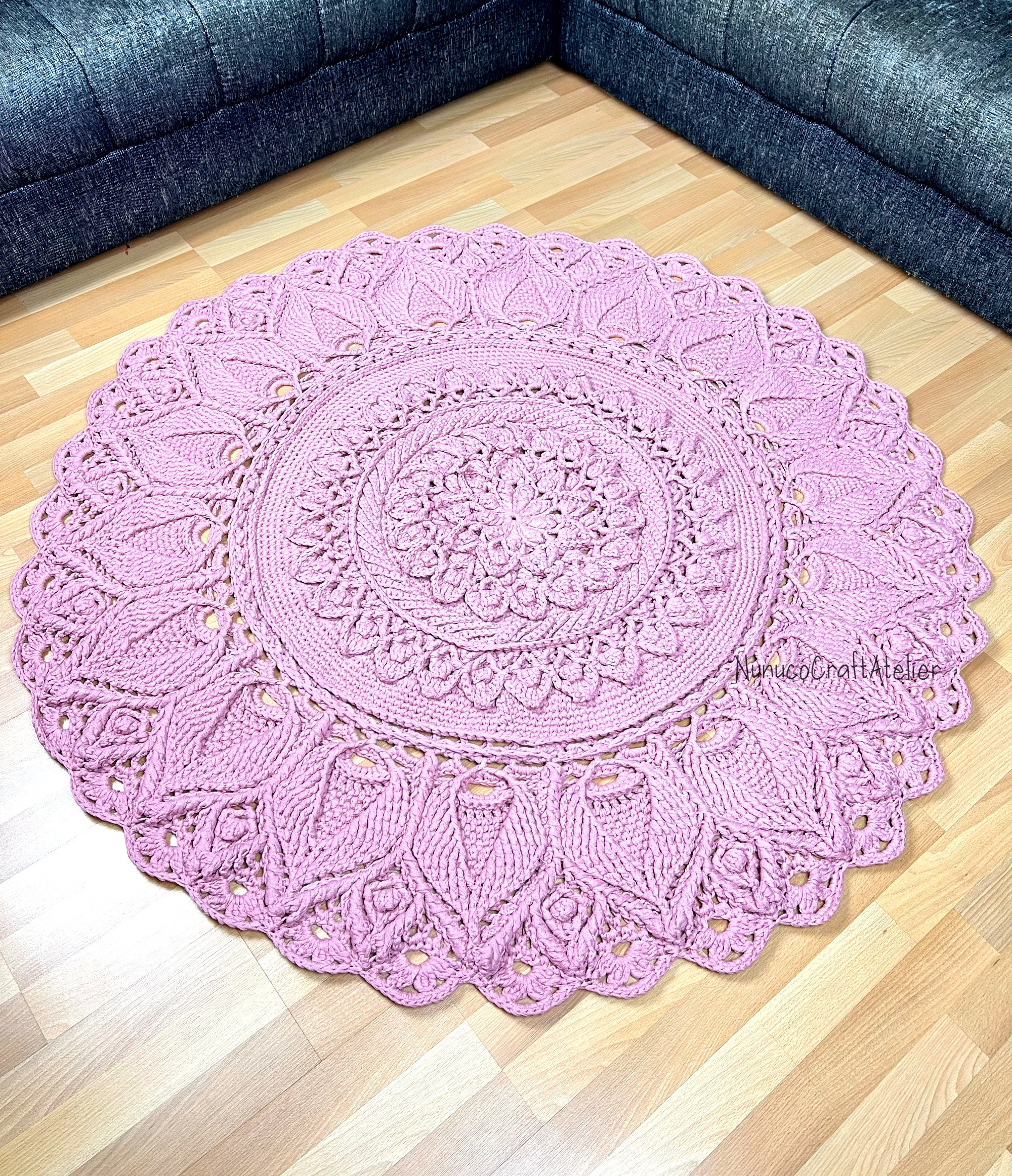 Knitted Rug, Round Crocheted Rug, Nursery Rug Mat, Home Decor, Round ...