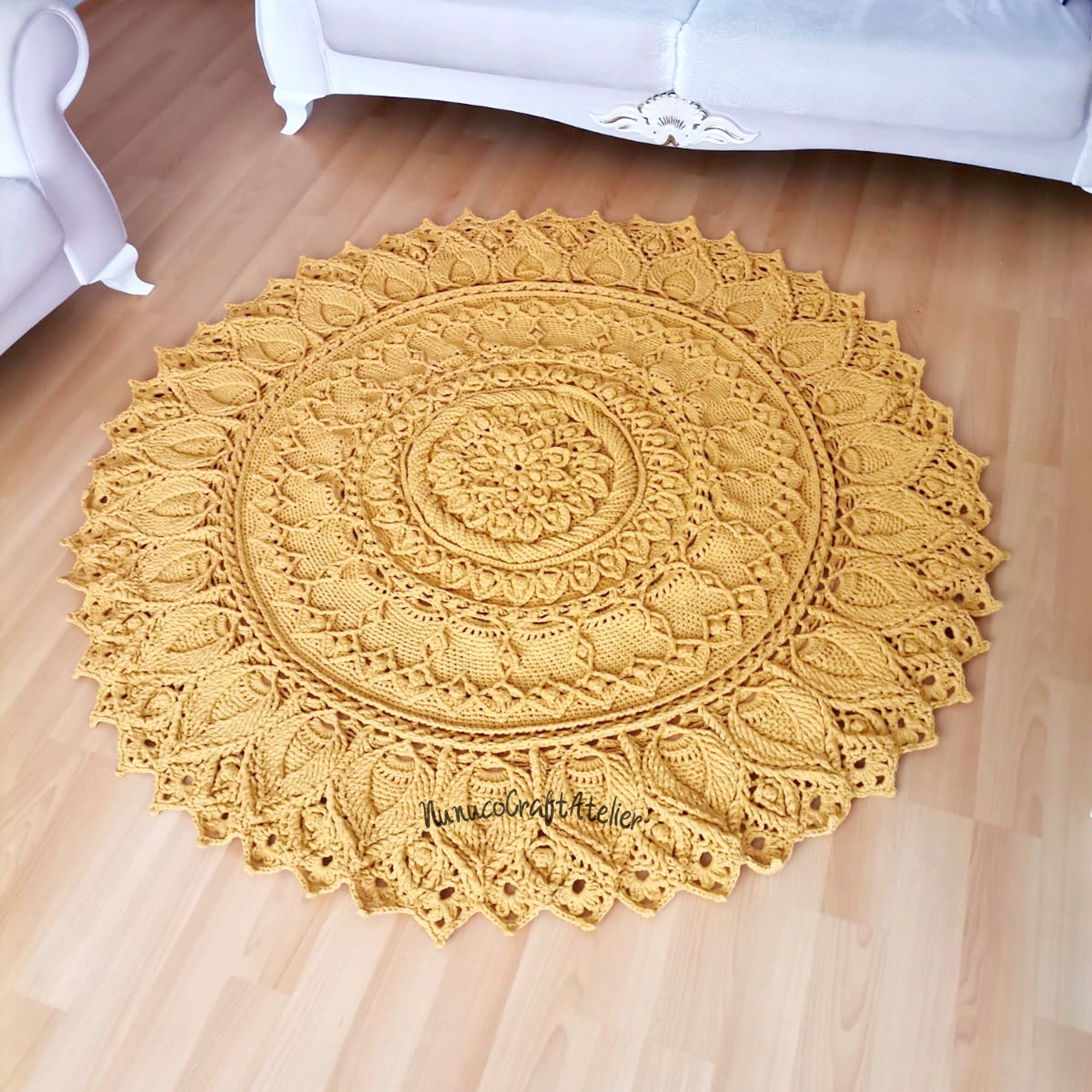 Knitted Rug, Round Crocheted Rug, Nursery Rug Mat, Home Decor, Round ...