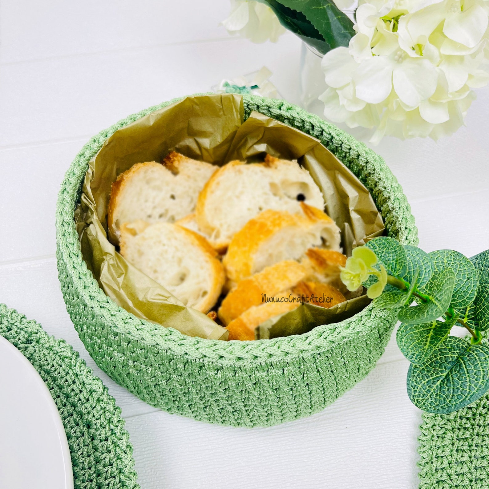 Crocheted Cotton Bread Basket: Farmhouse Kitchen Storage - Etsy