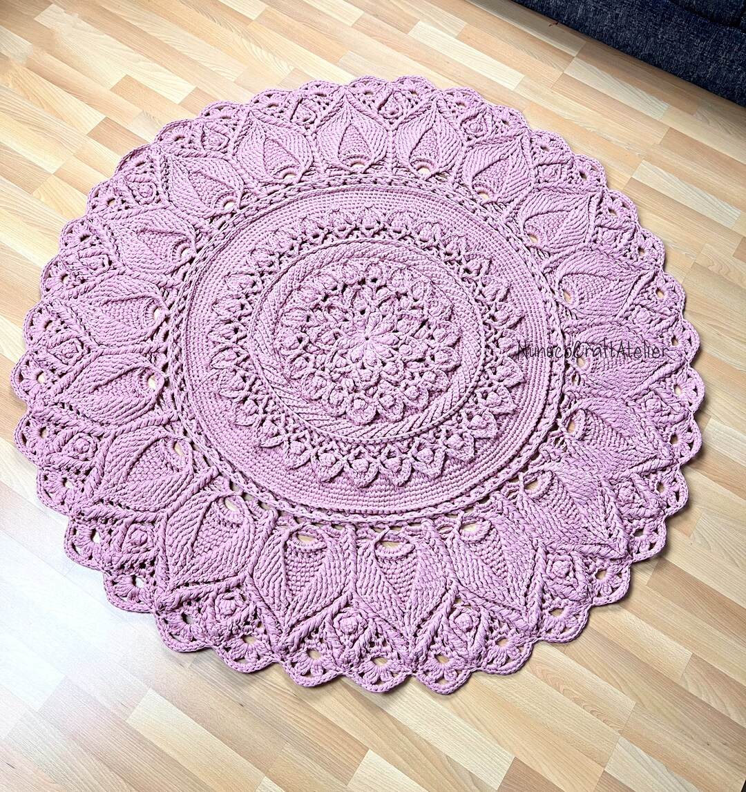 Knitted Rug, Round Crocheted Rug, Nursery Rug Mat, Home Decor, Round ...