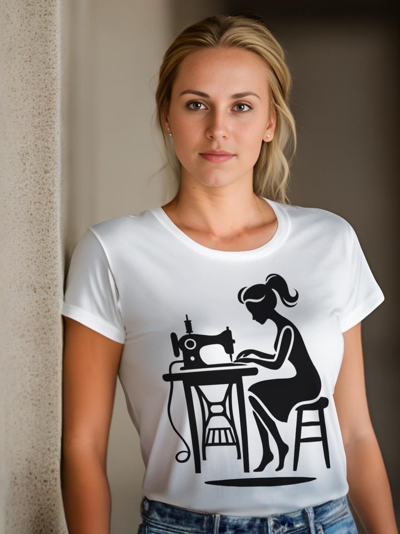 Sewing Machine SVG, Woman Seamstress Silhouette, Vintage Sewing Digital ...