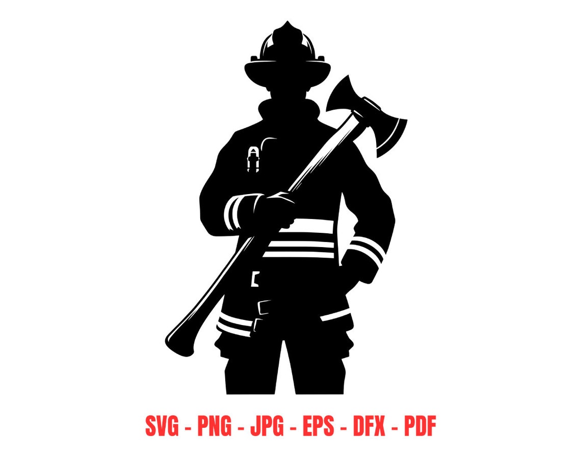 Firefighter Silhouette SVG, Fireman Hero Cut File, Fire Service Digital ...