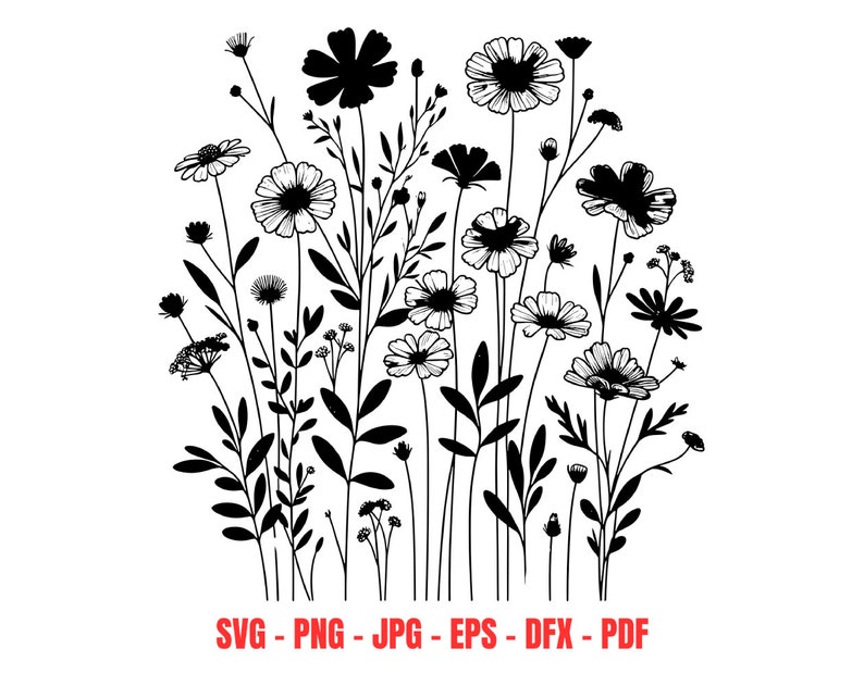 Wildflowers SVG, Meadow Silhouette, Svg, Png, Eps, Dxf, Floral Svg ...