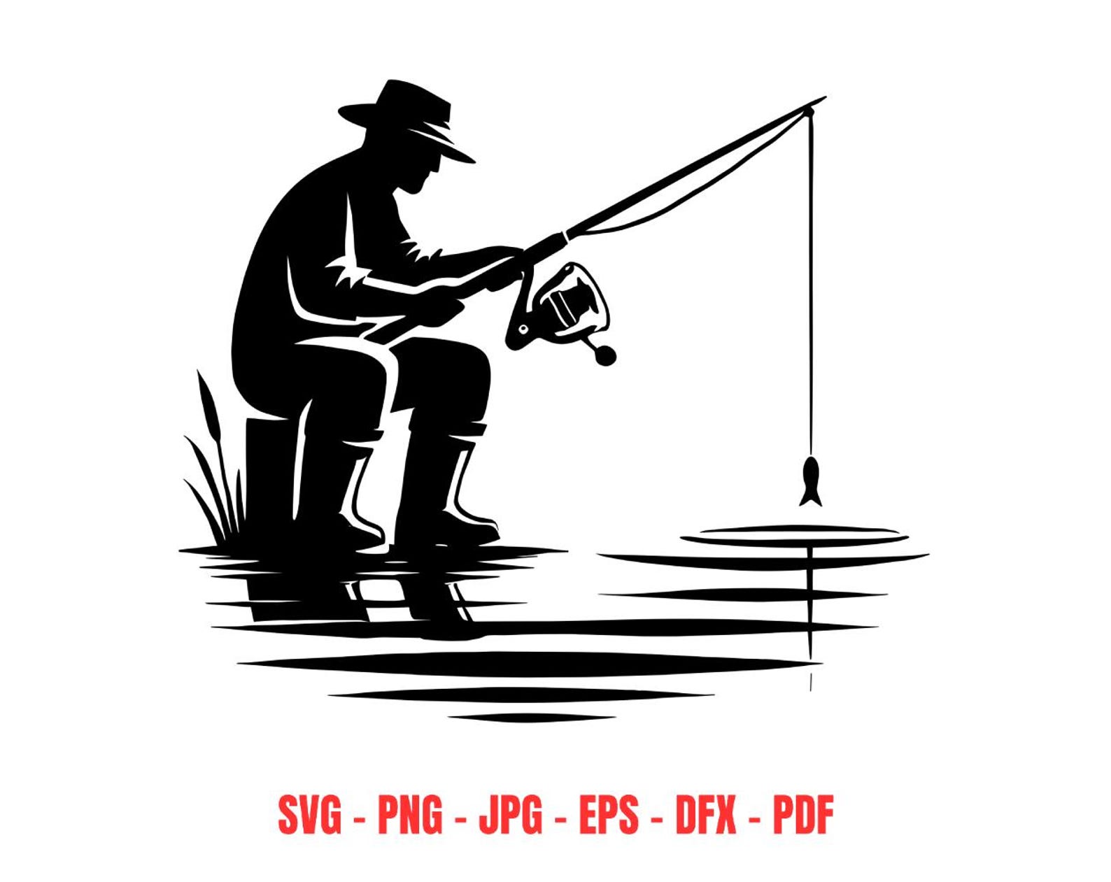 Fishing SVG, Fisherman Silhouette, Fish Angler Cut File, Fishing Rod ...